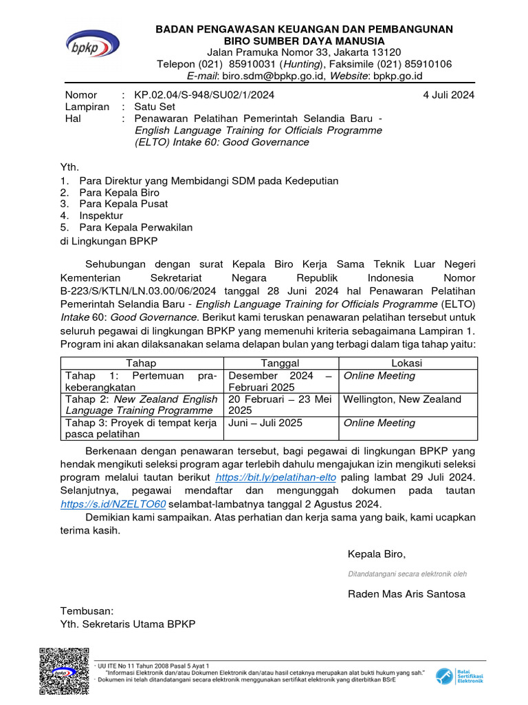 Pelatihan ELTO Selandia Baru 2024 | PDF