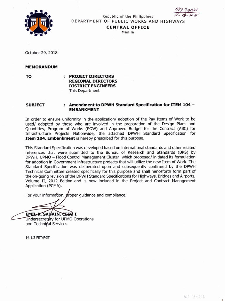 Amendment to DPWH Item 104 Specification | PDF | Concrete | Cement