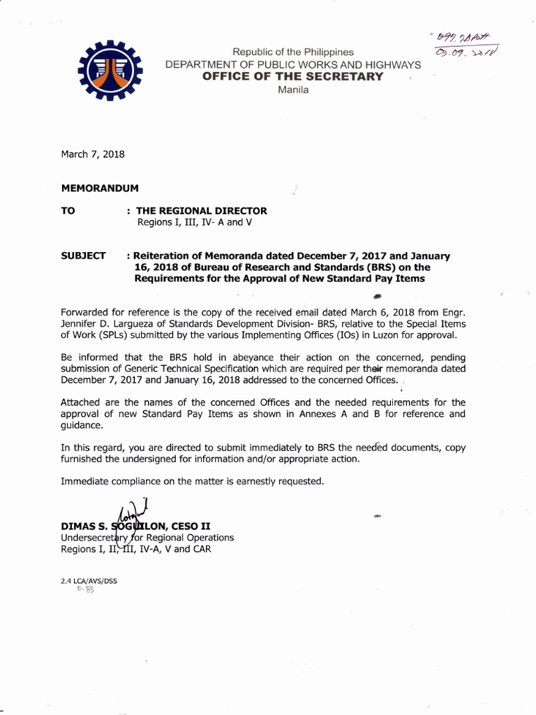 Memo 097.7_030718_BRS Requirements Approval New Standard Pay Items ...