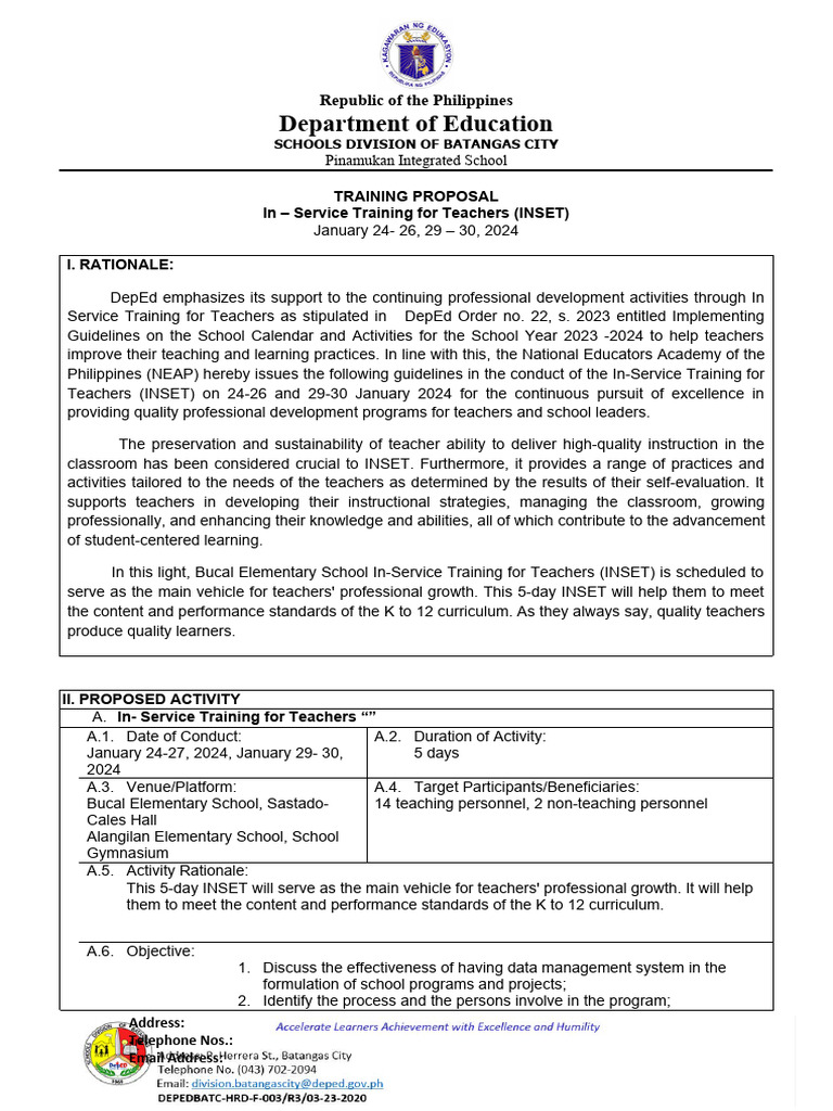 Inset Plan | PDF | Teachers | Learning