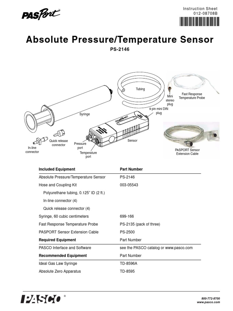 PASPORT Absolute Pressure Temperature Sensor Manual PS 2146 | PDF ...