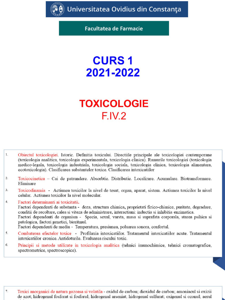 Curs 1 Toxicologie F.iv.2 2021-2022 | PDF