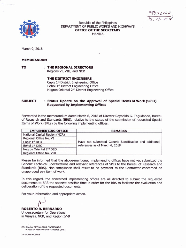 Memo 097.7 - 030918 - Status Update Approval Special Items Work SPL ...