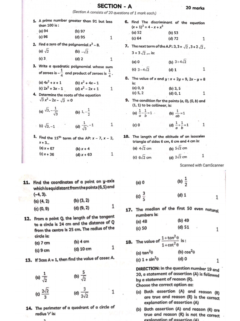 Maths SQP - 5 (Test - 1) (With Solutions) | PDF