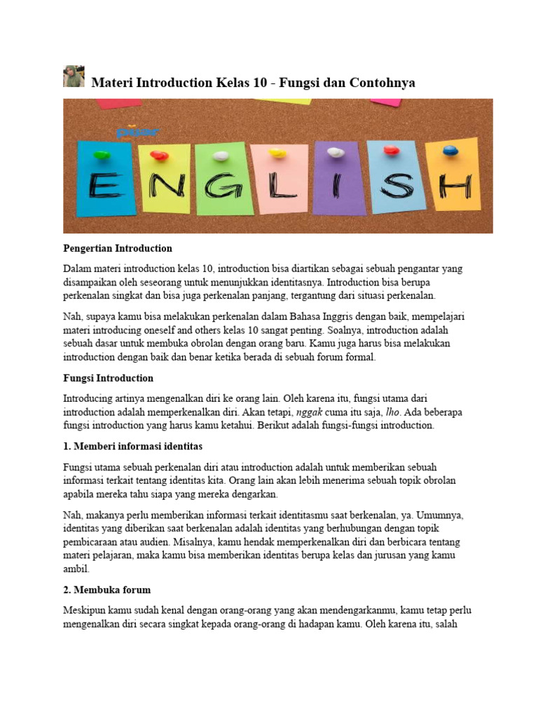 Materi Introduction Kelas 10 dan Contohnya | PDF