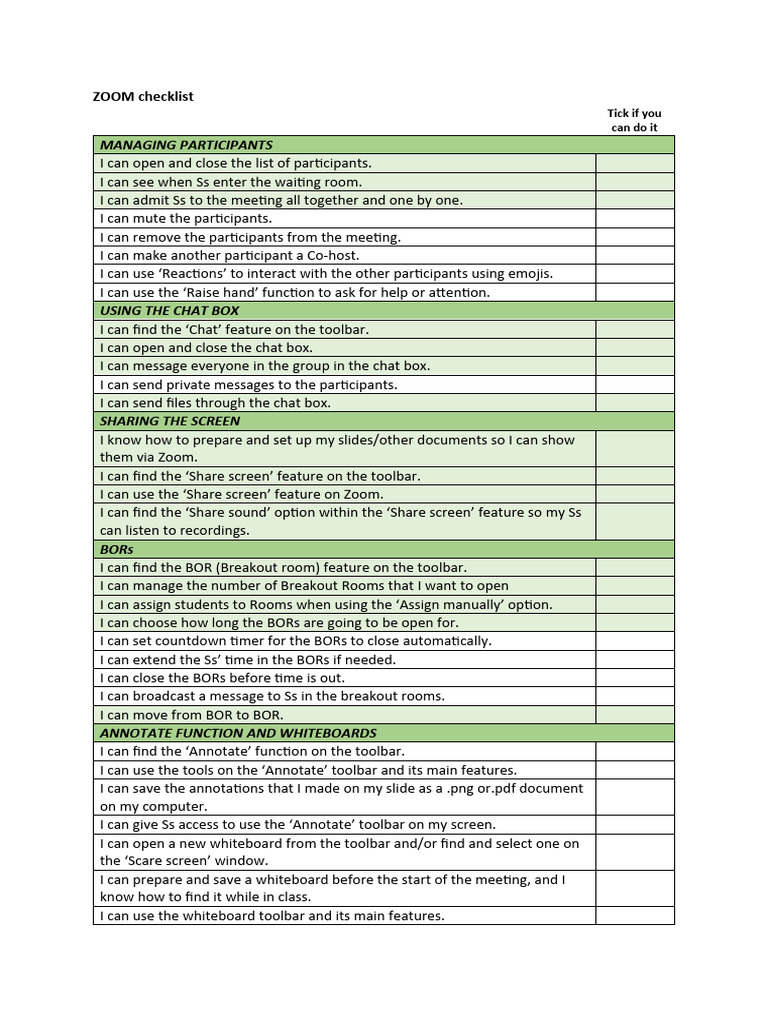 ZOOM Checklist | PDF
