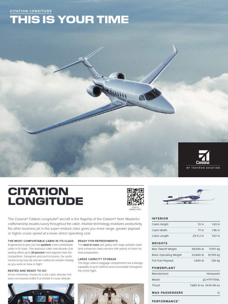 Citation Longitude Product Card | PDF | Aircraft Configurations | Civil ...