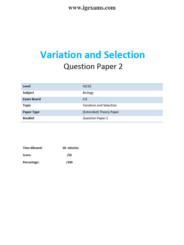 IGCSE Biology: Variation & Selection Exam Paper | PDF | Food Security ...
