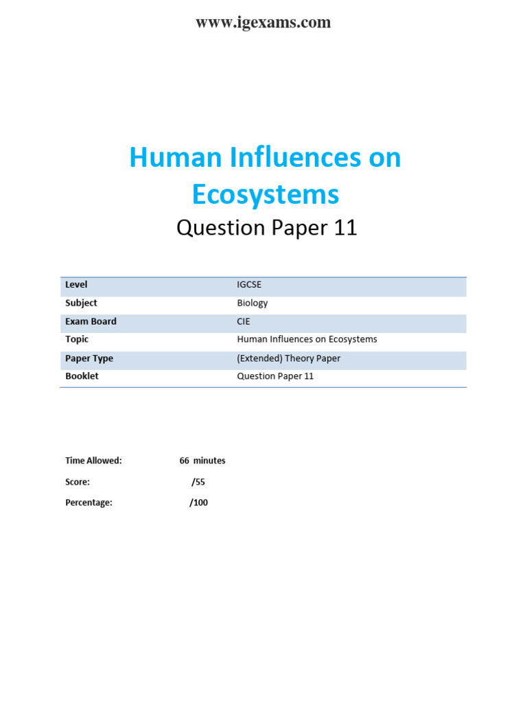 21.11 Human Influences On Ecosystems Igcse Cie Biology Ext Theory QP ...