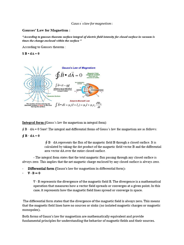 Gauss Law Magnetism | PDF | Science & Mathematics