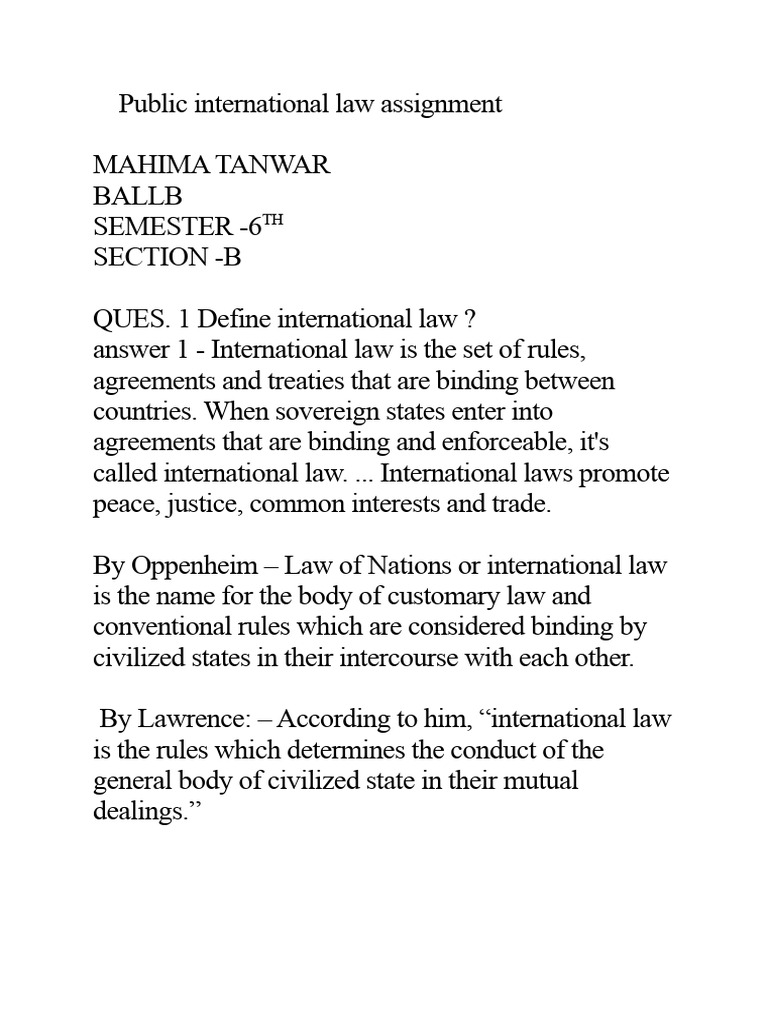 Pil Assignment Mahima Tanwar | PDF | International Law | Sovereign State