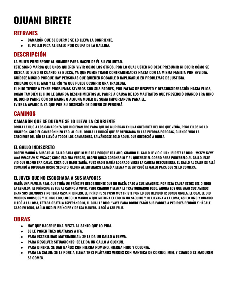 Refranes y Consejos de Ojuani Birete | PDF | Pollo