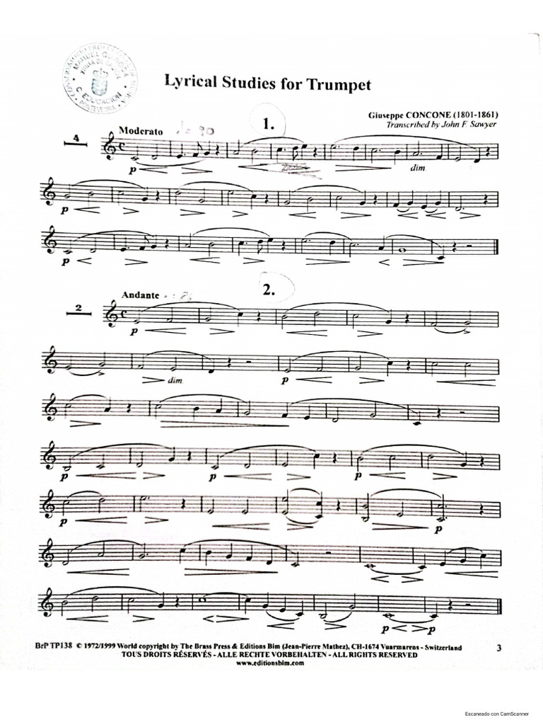 Giuseppe Concone-Lytical Studies For Trumpet | PDF