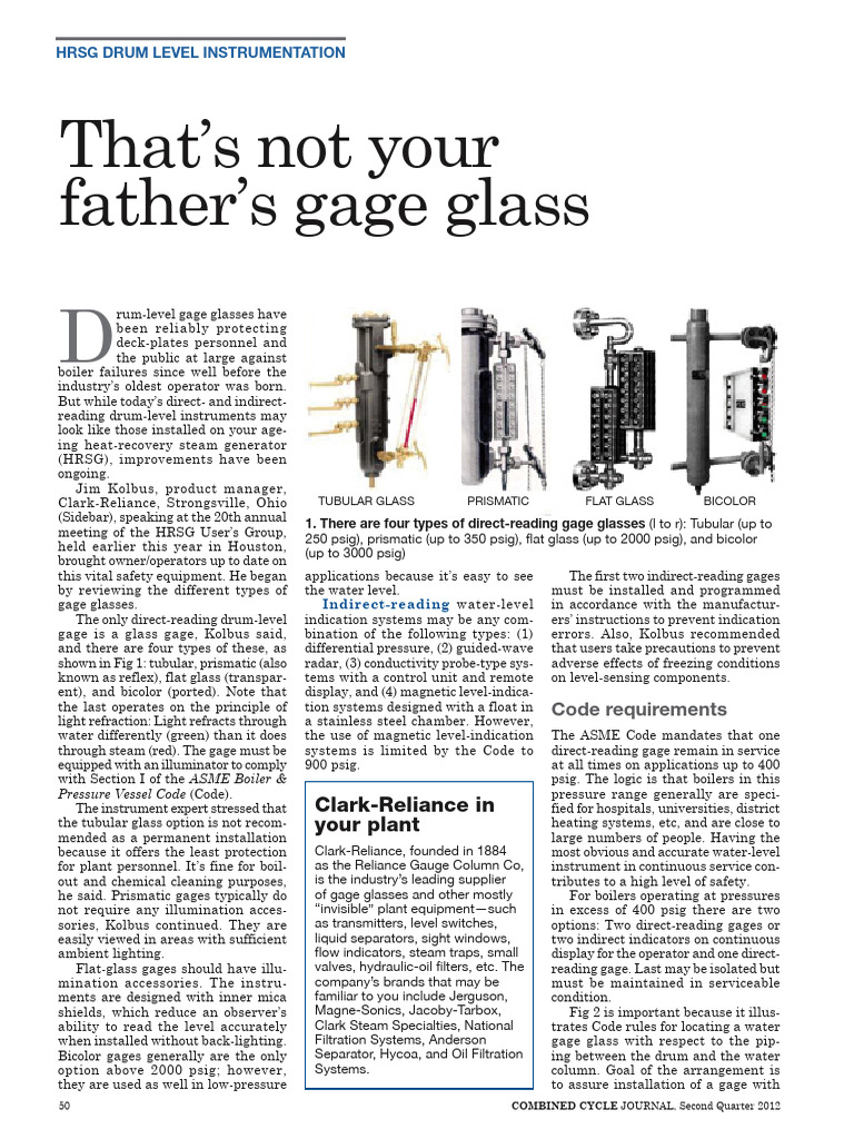 CCJ2012Q2 - HRSG Drum Level Instrumentation - Gage Glass | PDF | Boiler ...