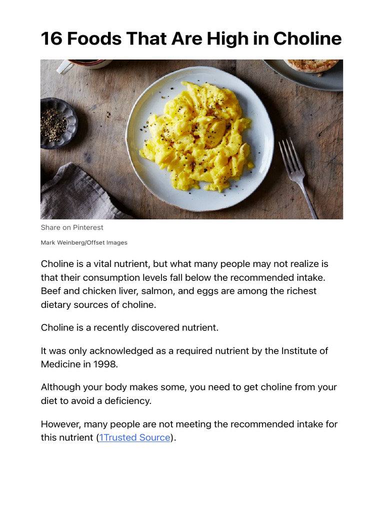 Top 16 Choline-Rich Foods Explained | PDF | Nutrients | Vitamin