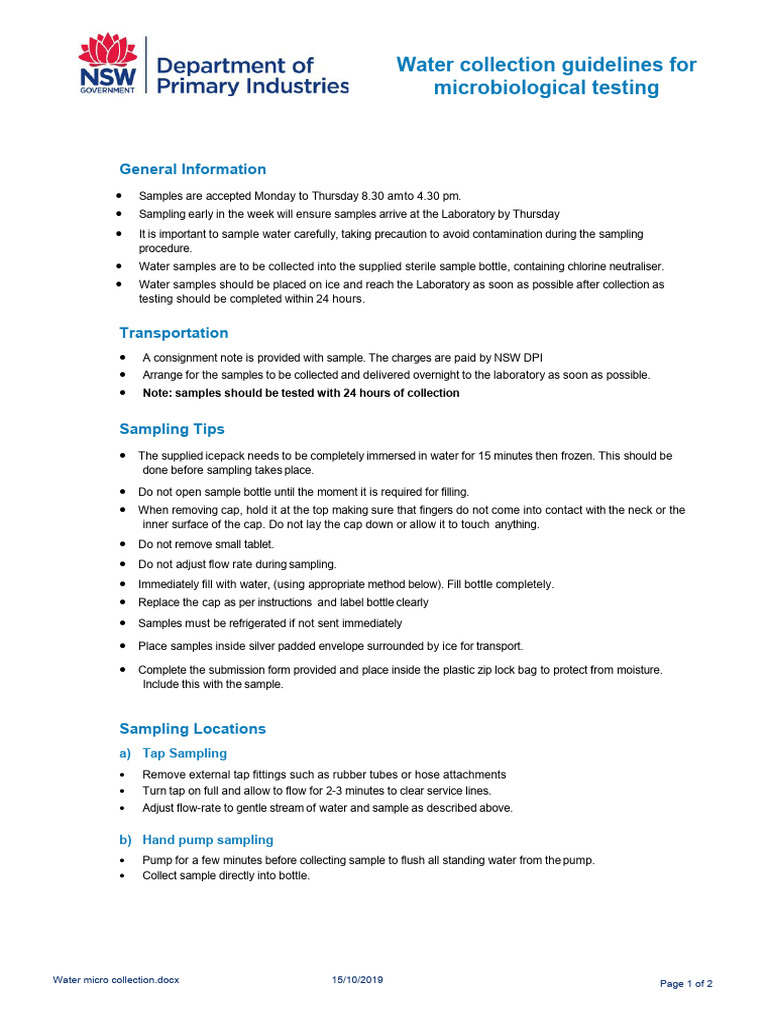 water-collection-guidelines-for-microbiological-testing | PDF | Water