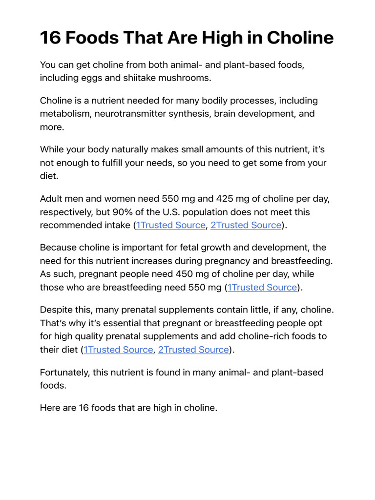 Choline-Rich Foods for Health | PDF | Nutrients | Foods