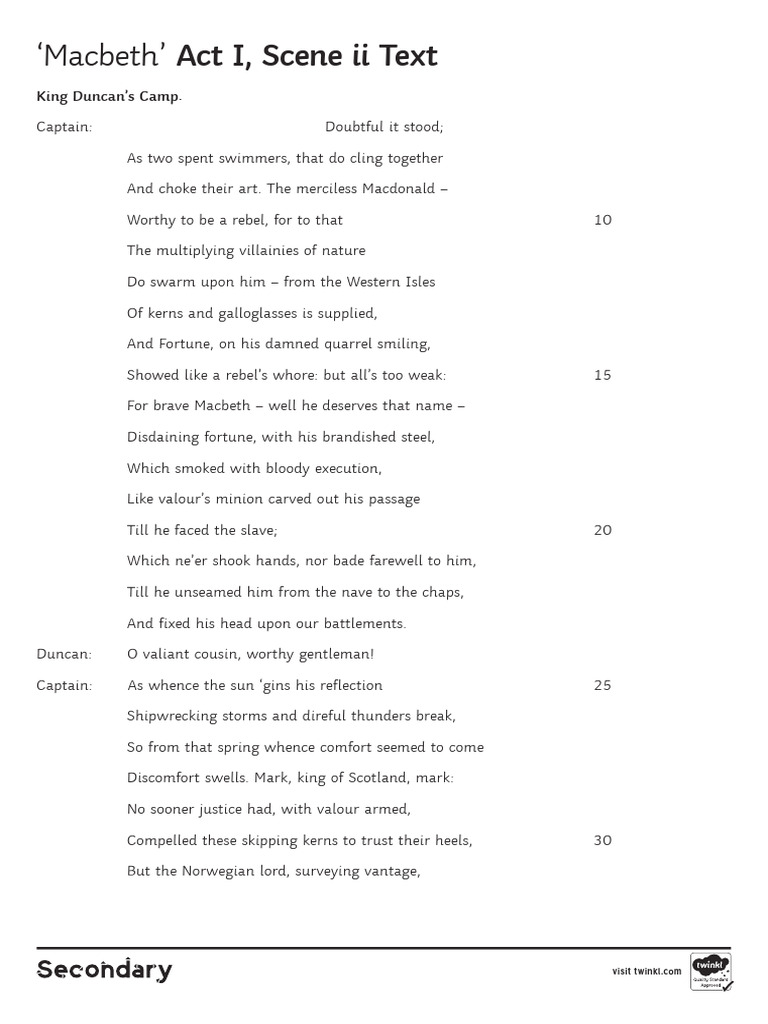 Macbeth Act I Scene ii Text Extract | PDF | Shakespearean Characters ...