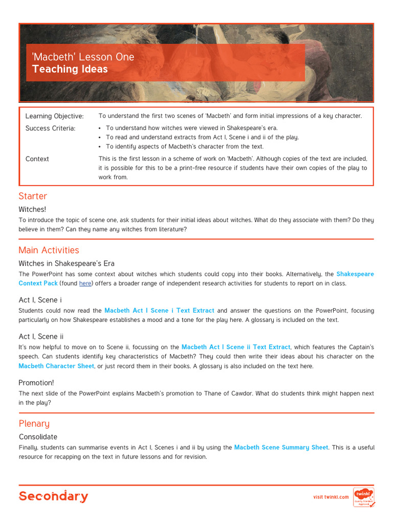 Macbeth Lesson 1 Teaching Ideas | PDF | General Fiction