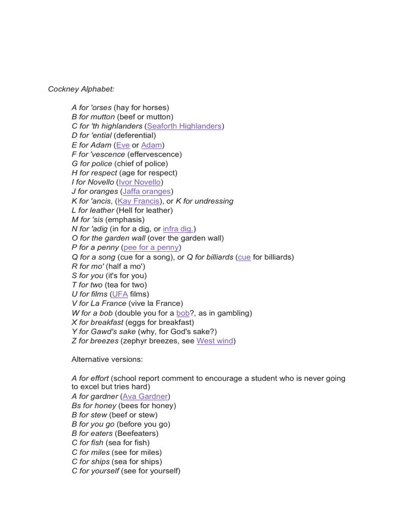 Cockney Alphabet | PDF