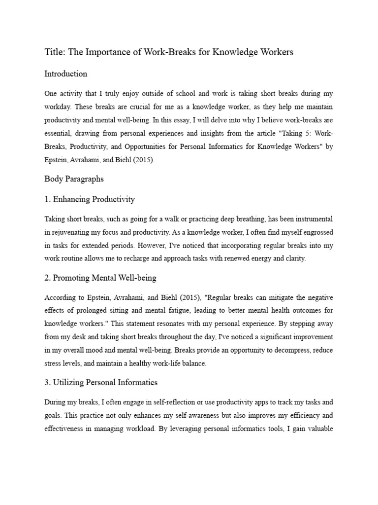 Importance of work-breaks | PDF | Mental Health | Knowledge