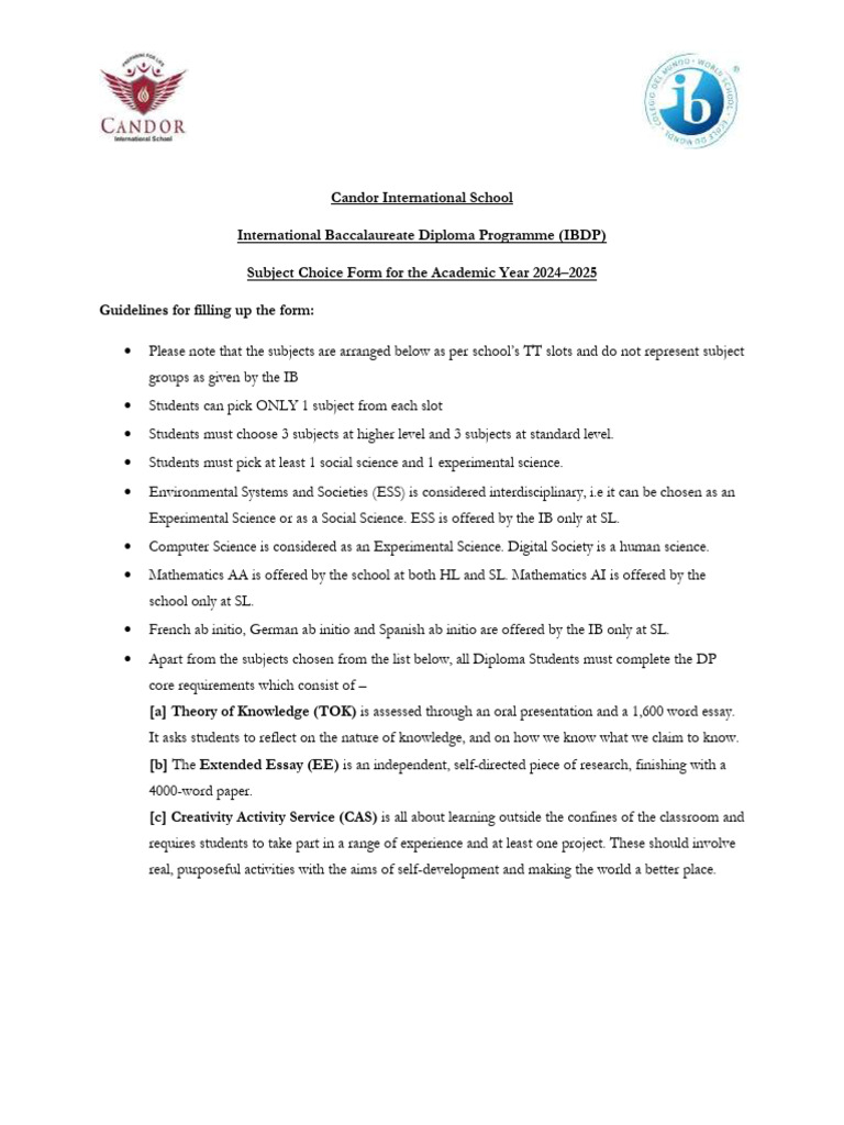 DP-Subject Choice Form - 2024-25 | PDF | Cognition | Science