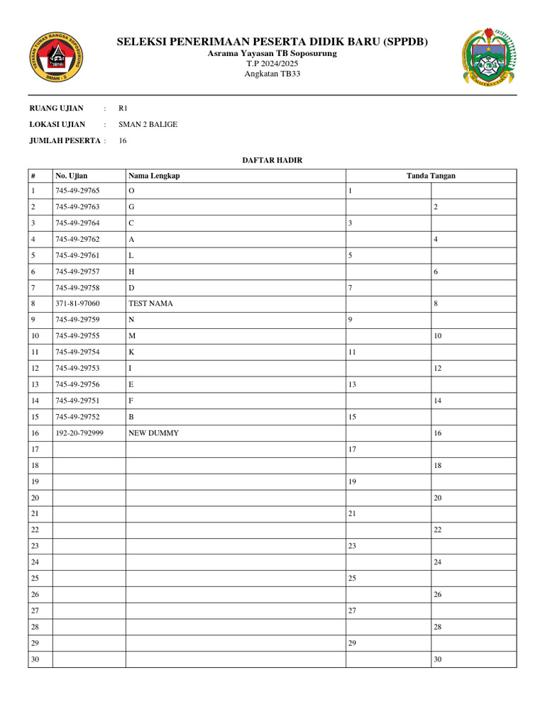Form Absensi 2024 - 2025 | PDF