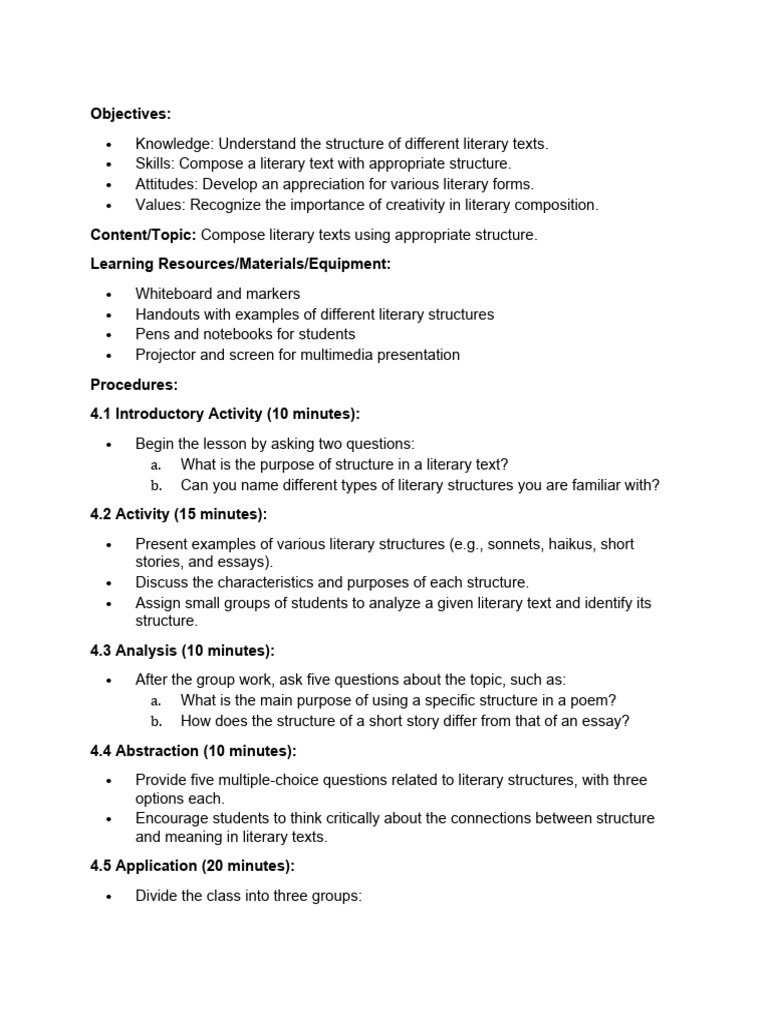 Compose Literary Texts Using Appropriate Structure | PDF | Essays ...