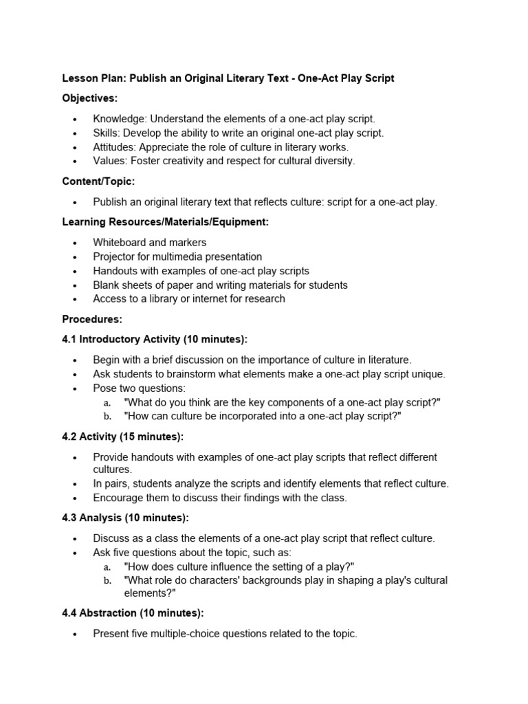 Publish An Original Literary Text That Reflects Culture Script For A ...