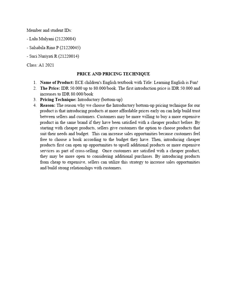 ECE English Textbook Pricing Strategy | PDF