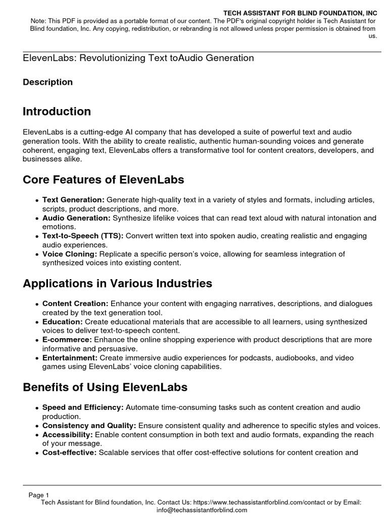 ElevenLabs - Revolutionizing Text Toaudio Generation | PDF | Speech ...