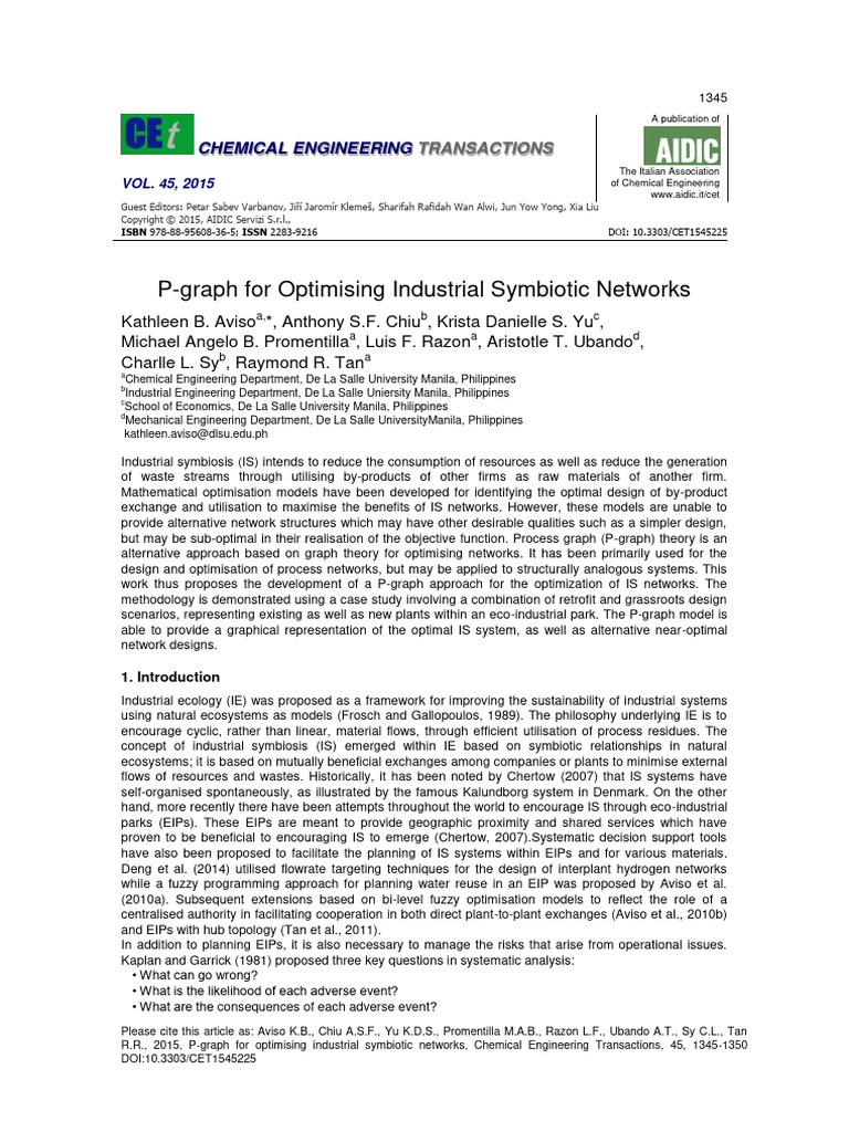 P Graph For Optimising Industrial Symbio | PDF