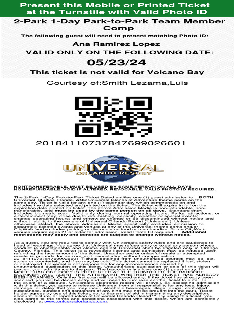 Ticket Order Et Ds 3328456 | PDF | Universal Orlando | Amusement Park