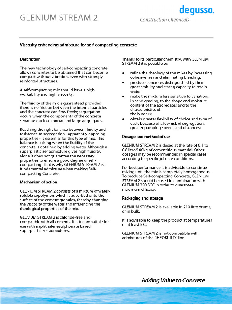 Glenium Stream 2 | PDF | Concrete | Viscosity