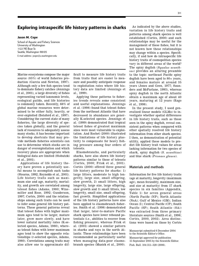 Intraspecific Life History Patterns in Sharks | PDF | Akaike ... Intraspecific Life History Patterns in Sharks | PDF | Akaike ...