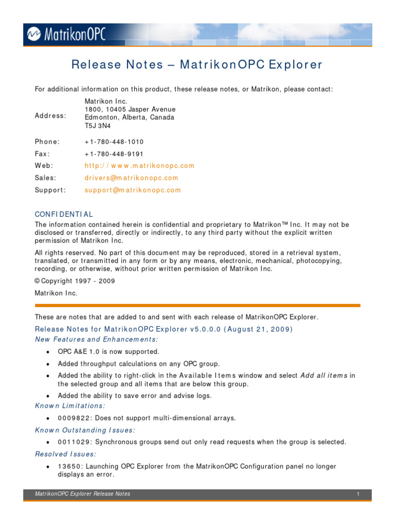 MatrikonOPC Explorer Release Notes | PDF | Server (Computing) | Icon ...