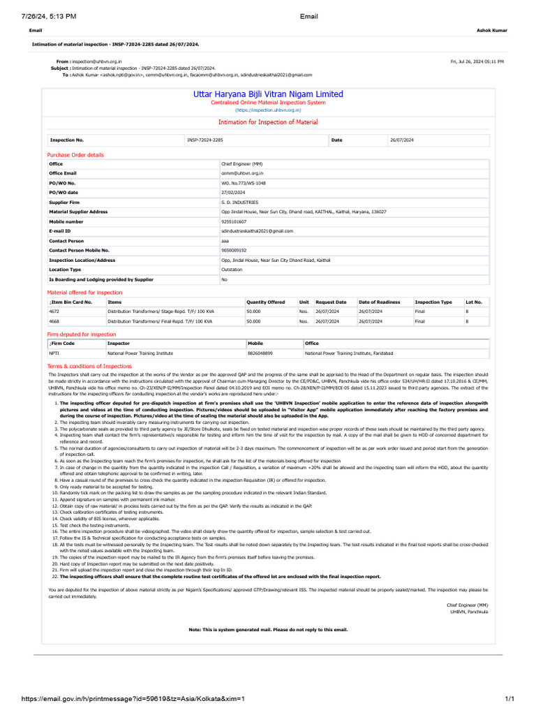 SD Kaithal 100kVA 50stage and 50final | PDF | Technology & Engineering