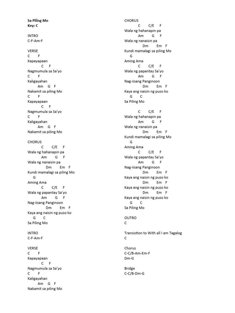 Sa Piling Mo Key: C | PDF