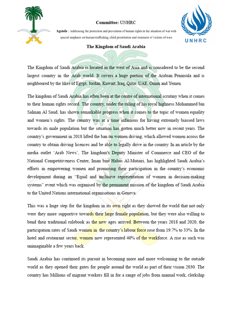 Position Paper - The Kingdom of Saudi Arabia | PDF | Saudi Arabia ...