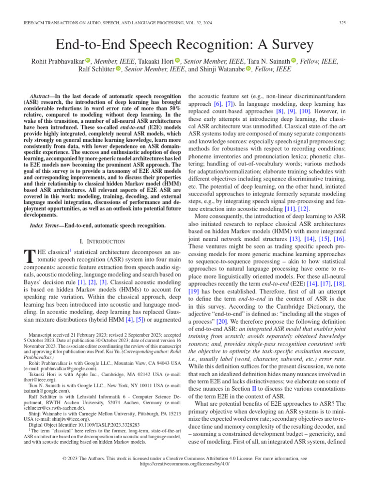 End-to-End Speech Recognition: A Survey | PDF | Speech Recognition | Deep Learning