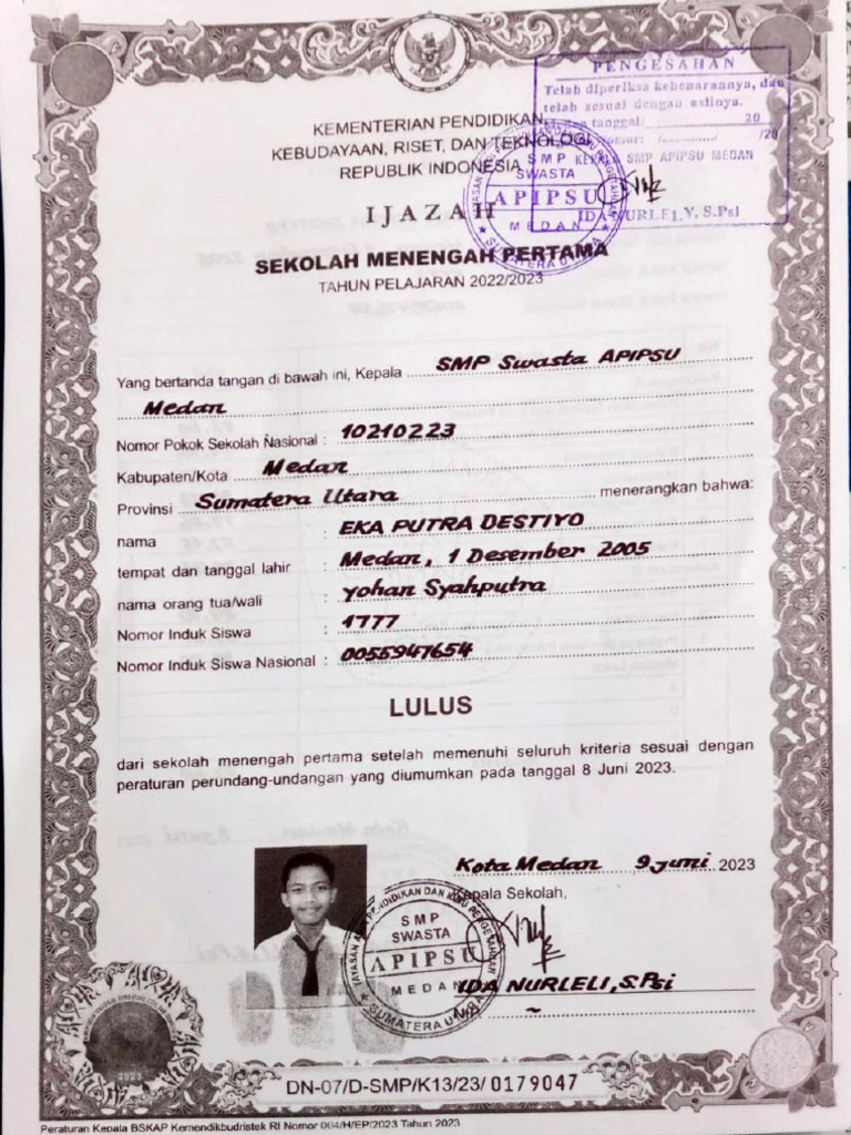 Ijazah Eka Putra Destio | PDF