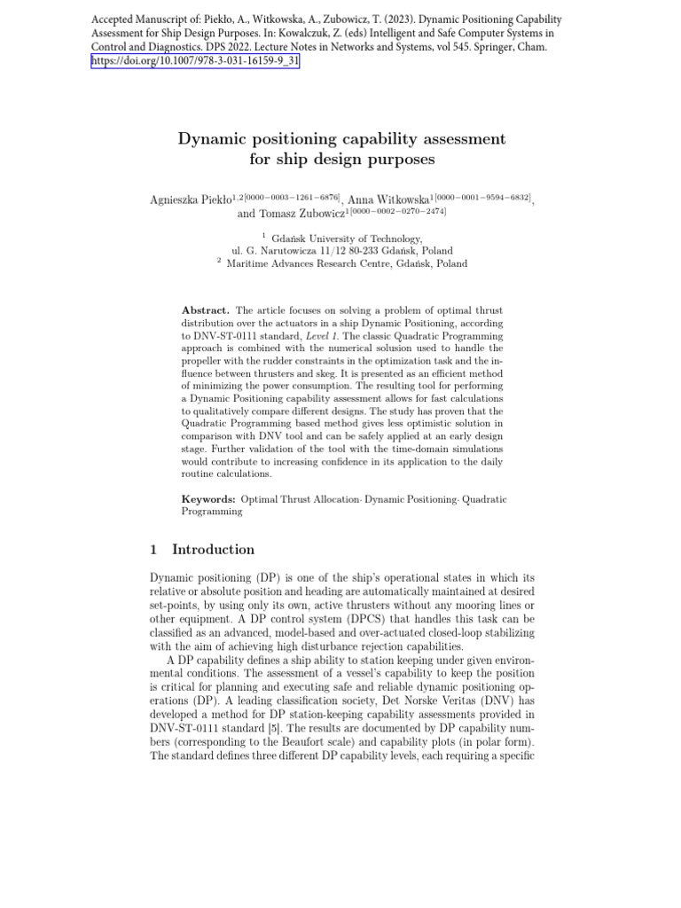 Dynamic Positioning Capability Assessment For Ship Design Purposes ...