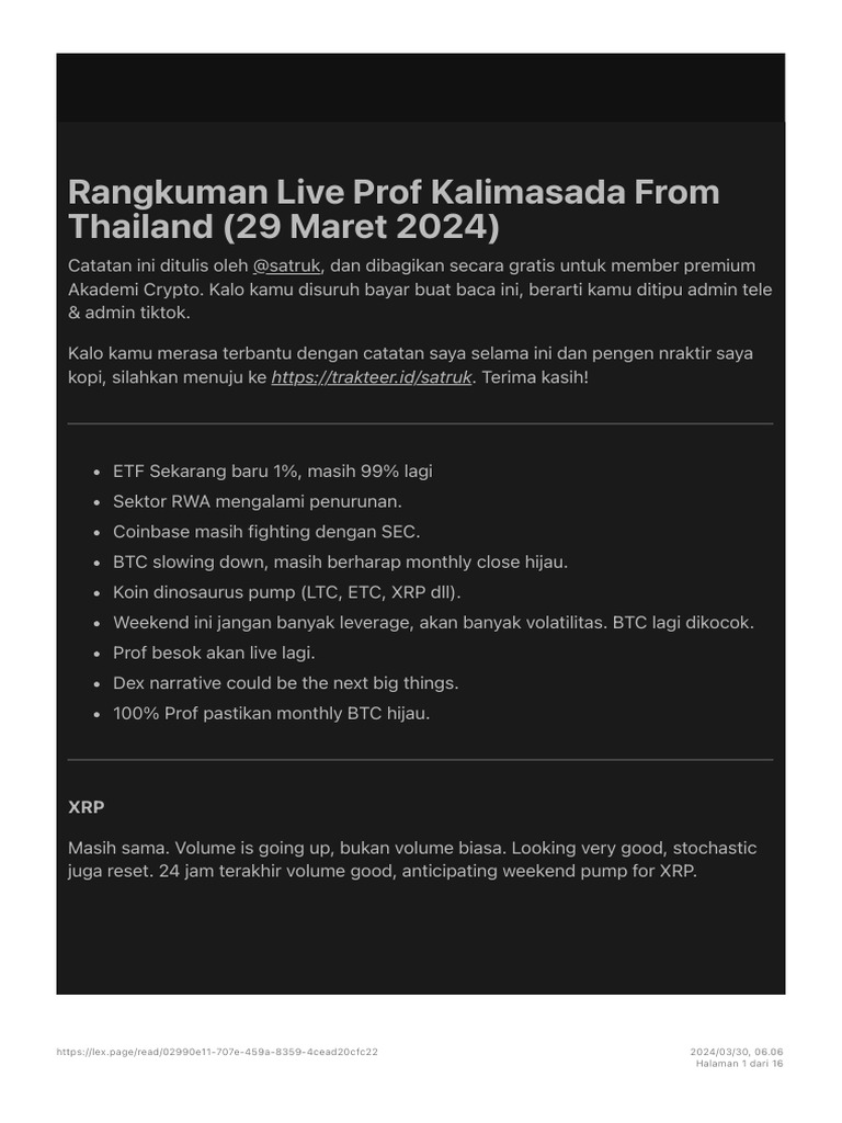 Rangkuman Live Prof Kalimasada From Thailand 29 Maret 2024 | PDF