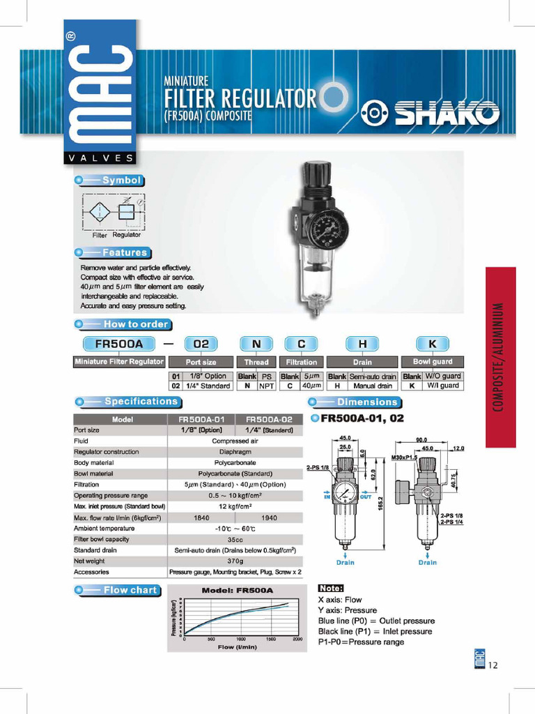 FR500A & UFR Filter Regulator Catalogue | PDF