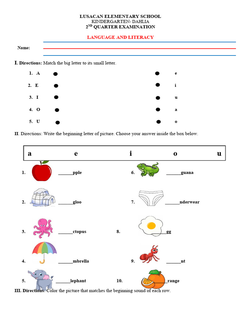 Kindergarten Language Exam Guide | PDF