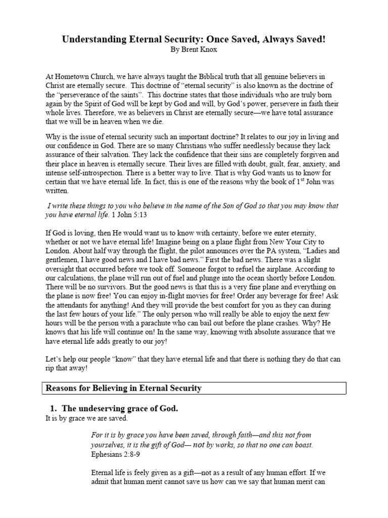 Eternal Security: Assurance of Salvation | PDF | Perseverance Of The ...