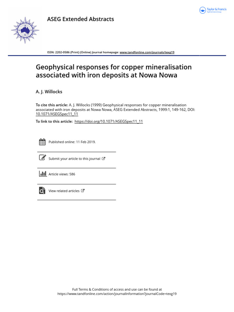 Geophysical Responses for Copper Mineralisation Associated With Iron Deposits at Nowa Nowa (1 ...