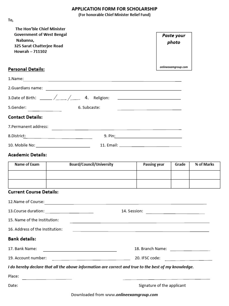 Nabanna Scholarship Application Form | PDF
