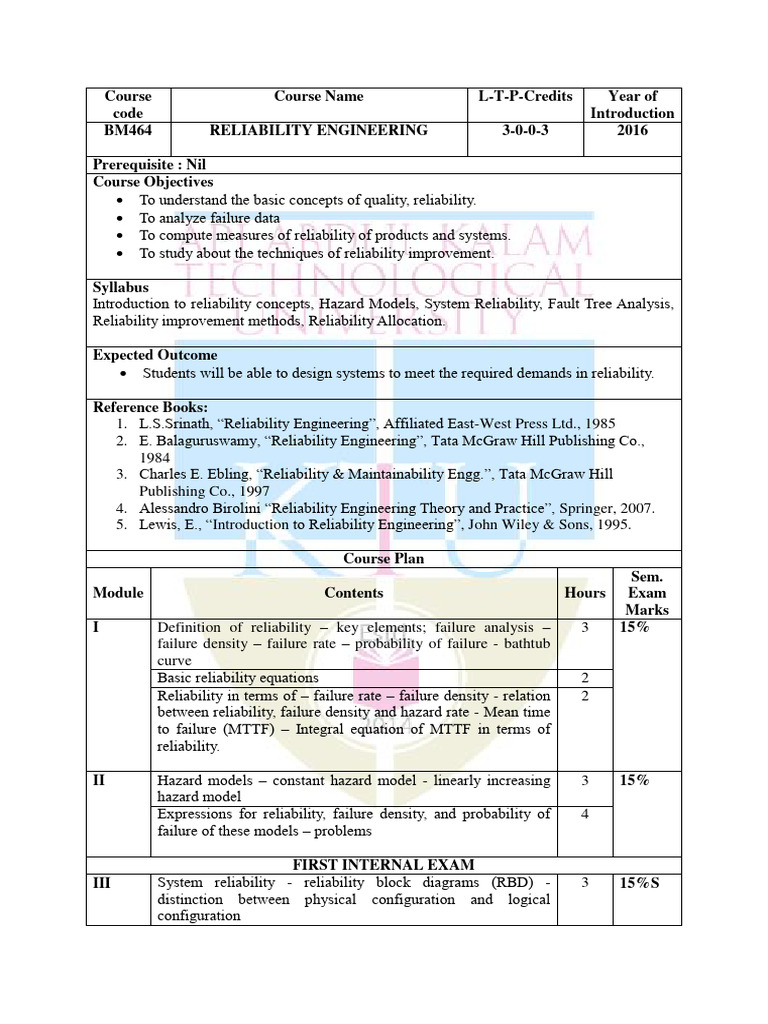 BM464 Reliabilityengineering | PDF | Reliability Engineering | Analysis