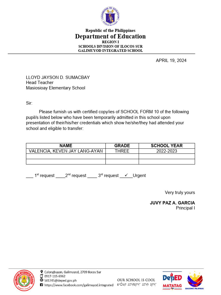 Request for School Form 10 Copies | PDF | Philippines | Public ...